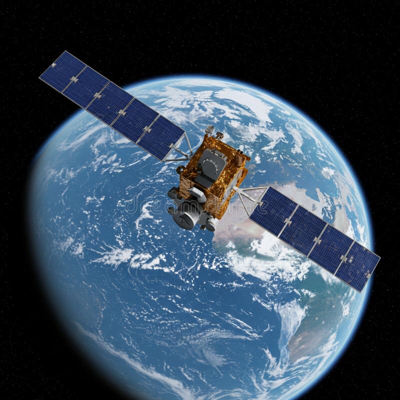 A Satellite Orbits Earth, Featuring Two Large Solar Panels Extending ...