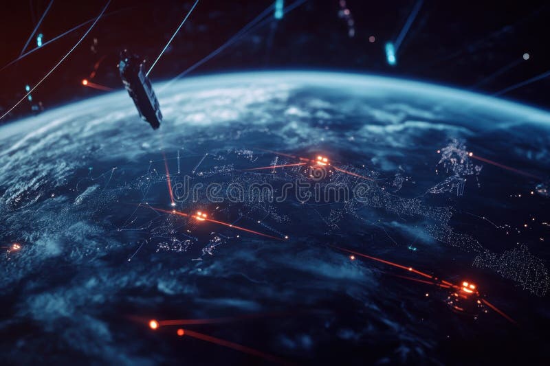 Satellite Capturing Data and Communication Around Earth from Space with ...