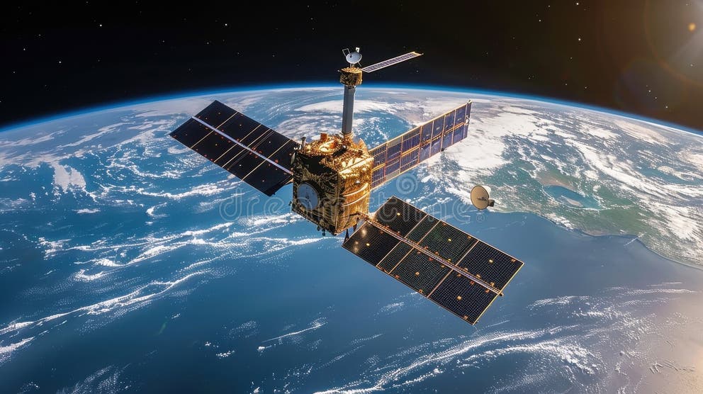 A Satellite in Outer Space on the Background of Planet Earth. a ...