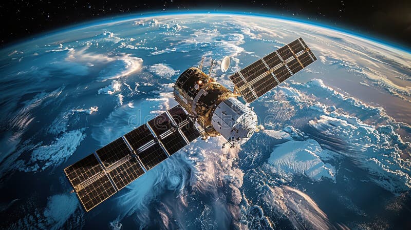 A Satellite in Outer Space on the Background of Planet Earth. a ...