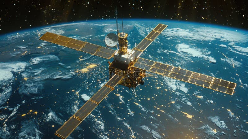 A Satellite in Outer Space on the Background of Planet Earth. a ...