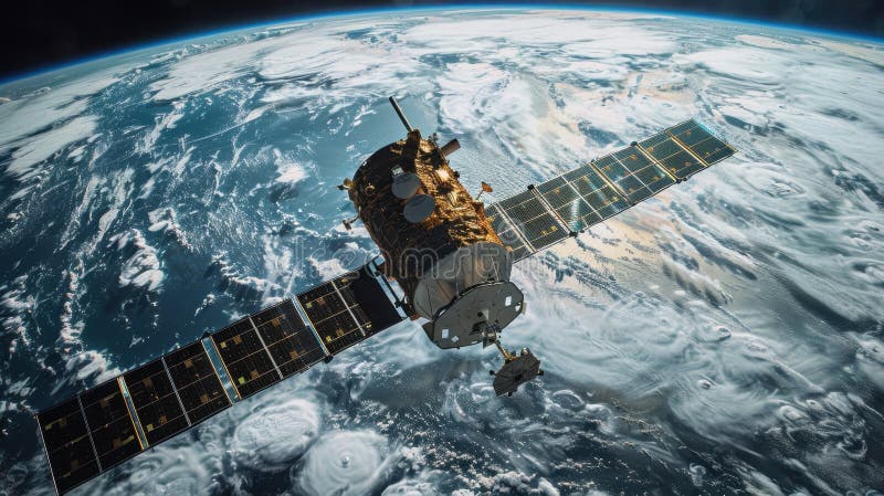 A Satellite in Outer Space on the Background of Planet Earth. a ...