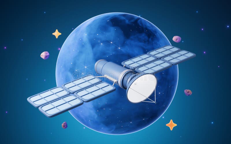 Satellite in Outer Space with Cartoon Style, 3d Rendering Stock ...