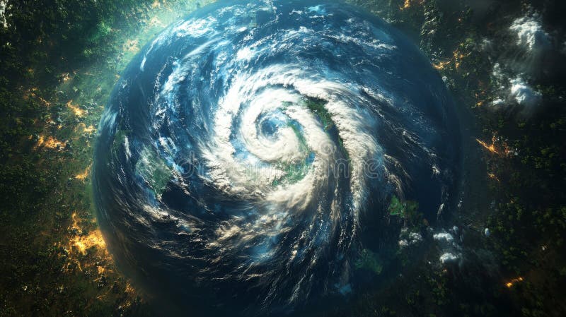 A Satellite Perspective of a Typhoon or Tropical Storm, Featuring the ...