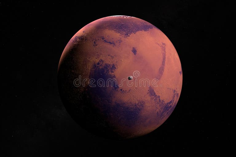 Satellite Phobos Orbiting Around Mars Planet in the Outer Space. 3d ...