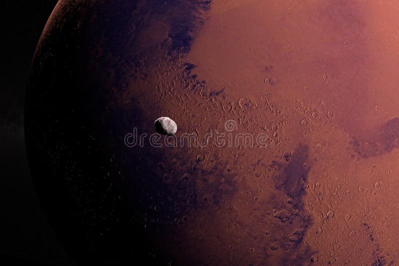 Satellite Phobos Orbiting Around Mars Planet. 3d Render Stock ...