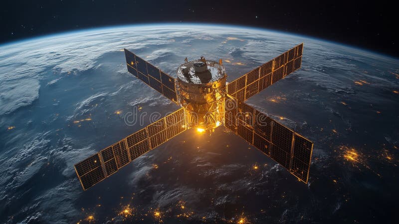 Satellite Positioned in Low Earth Orbit Showcasing Solar Panels and ...
