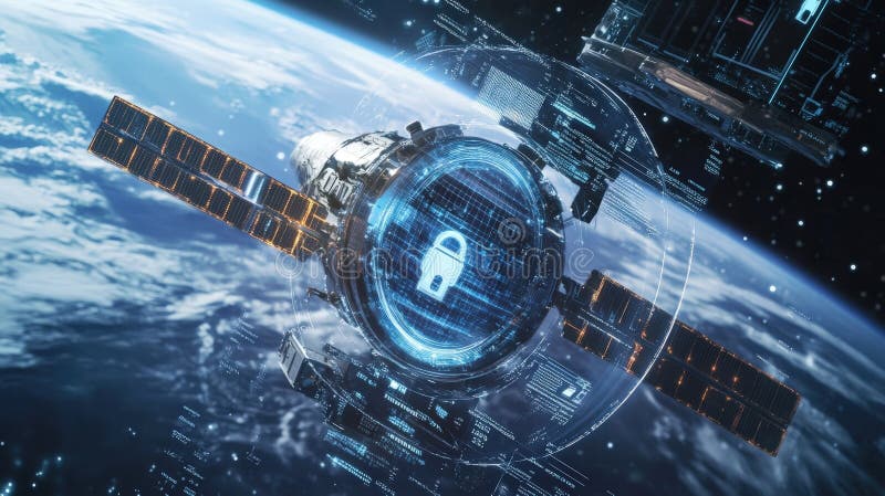 Satellite Protecting Earth S Data with Cyber Security Measures Stock ...