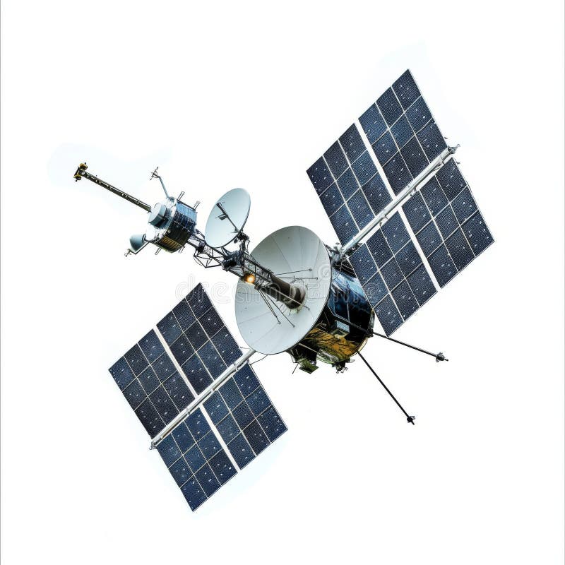 Satellite with Solar Panels and Antenna for Space Communication Stock ...