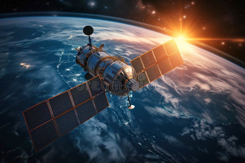 Satellite with Solar Panels for Earth Global Internet Telecommunication ...