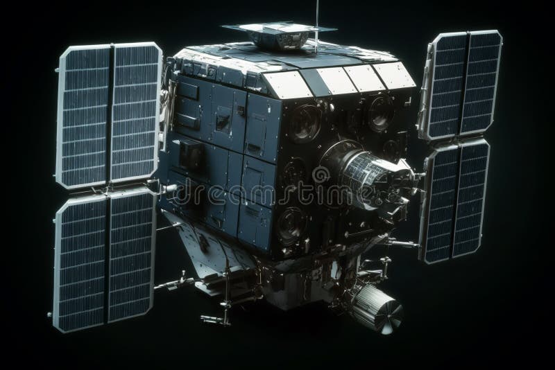 Satellite with Solar Panels Isolated in Space Stock Illustration ...
