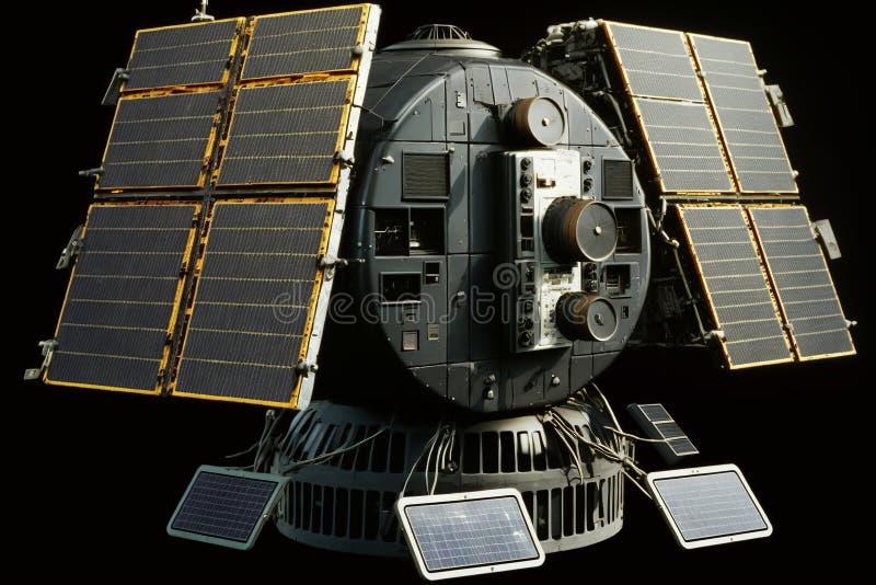 Satellite with Solar Panels Isolated in Space Stock Illustration ...