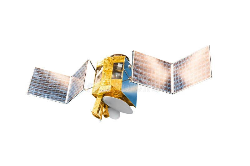 Satellite with Solar Panels Isolated on White Stock Image - Image of ...