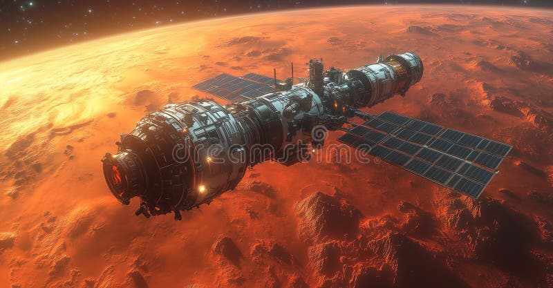 A Satellite or Space Station Orbiting Mars Stock Illustration ...