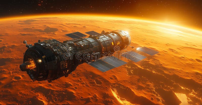 A Satellite or Space Station Orbiting Mars Stock Illustration ...