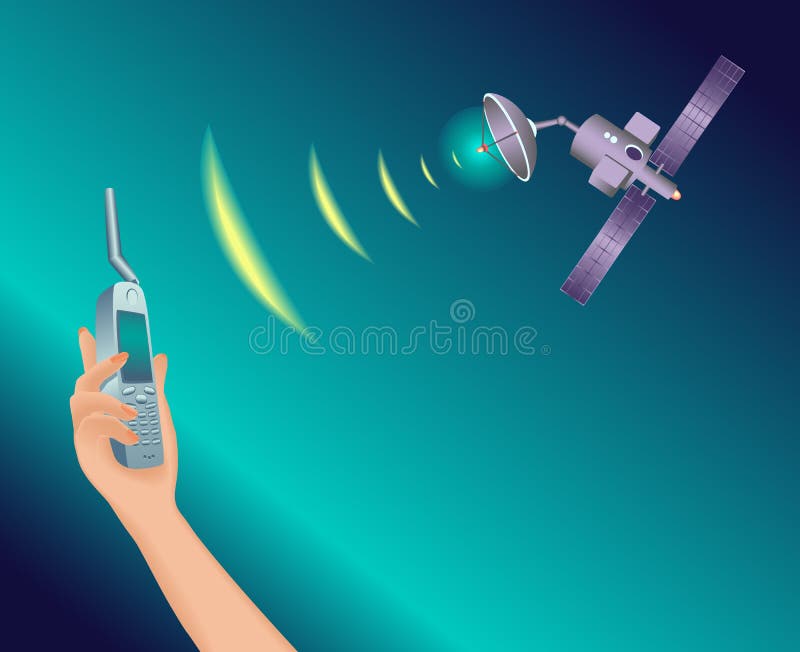 Satellite in Space Transmits a Signal. Stock Vector - Illustration of ...