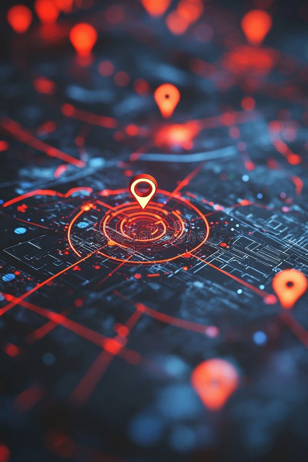 A Satellite-style 3D Map with Clustered Location Markers and Glowing ...