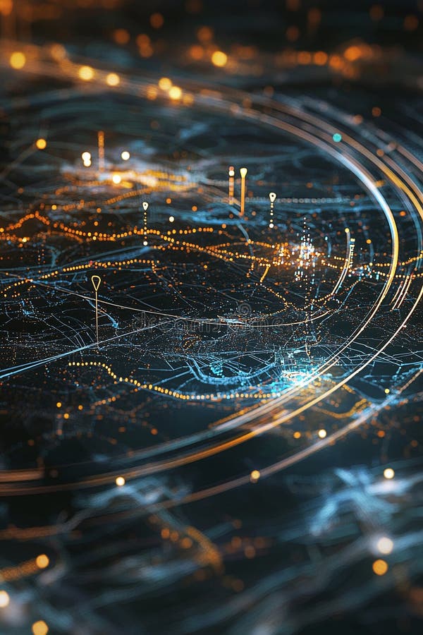 A Satellite-style 3D Map with Clustered Location Markers and Glowing ...