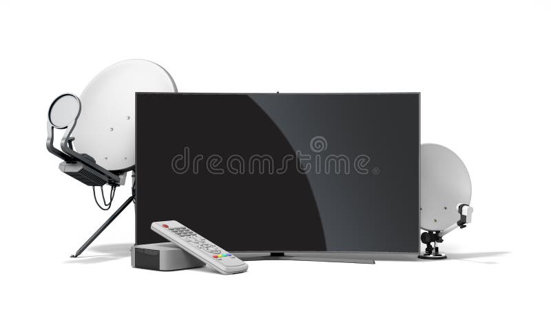 Satellite Tv or Internet Concept Different Size Satellite Dishes and Tv ...