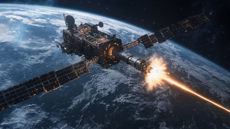 Satellite Under Attack by Laser Beams Low Earth Orbit Digital Artwork ...