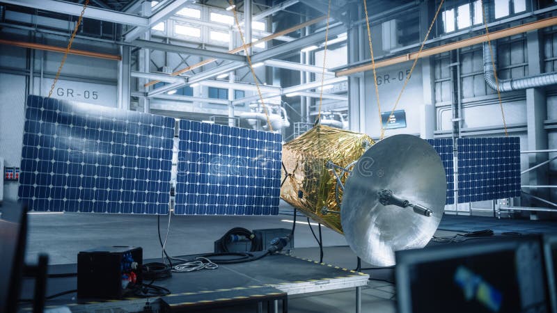 Satellite Under Construction in Aerospace Technology Manufacturing ...