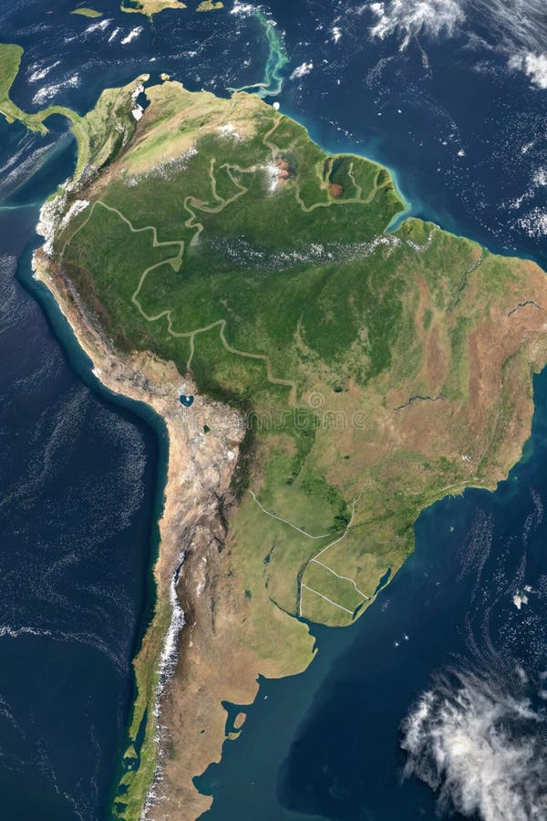 Satellite View of the Amazon, Map, States of South America, Reliefs and ...