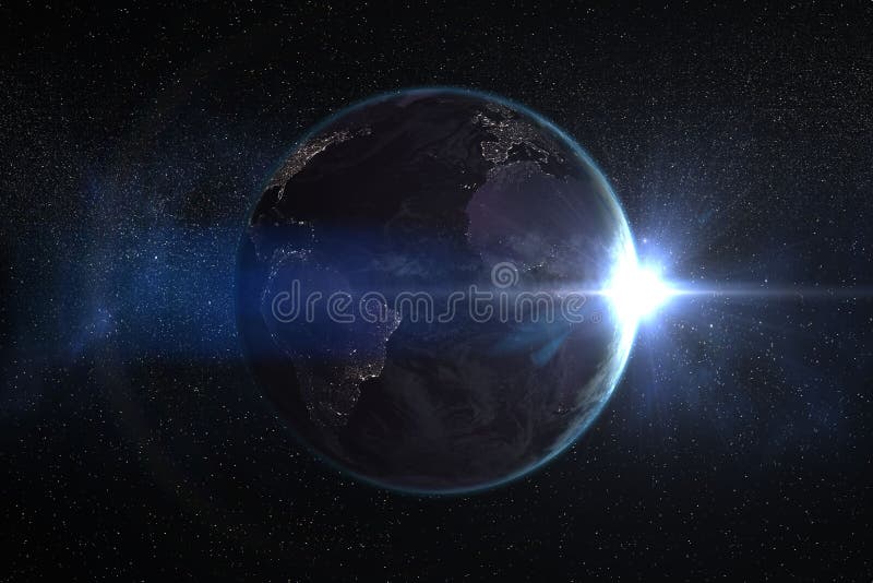 Satellite View of Back Lit Earth Stock Photo - Image of satellite ...