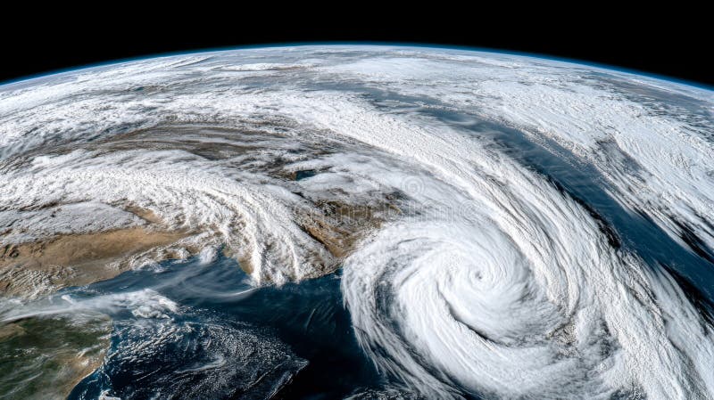A Satellite View of a Cyclone Forming Over Earth Stock Illustration ...