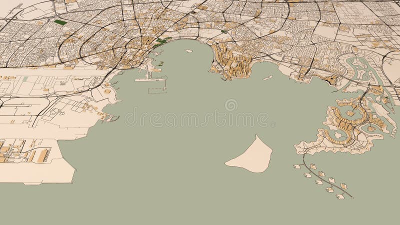 Satellite View Doha, Qatar. Map of the Capital Stock Illustration ...