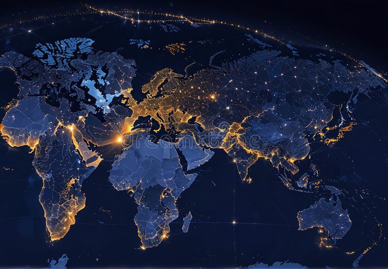 Satellite View of Earth at Night Highlighting Global Cities and ...