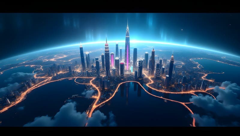 Earth Showcasing Glowing Smart Cities Connected by Futuristic ...