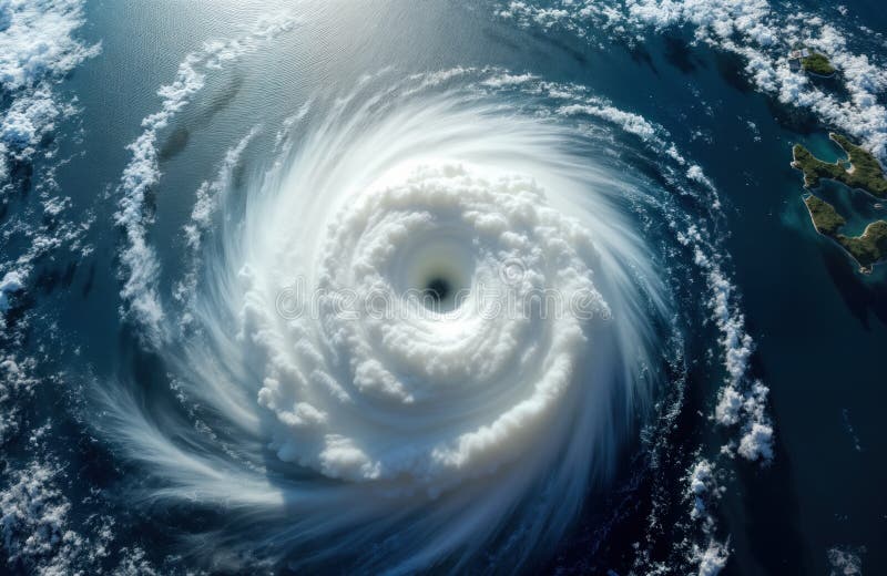 Satellite View of Hurricane with White Clouds Rotating in Ocean ...