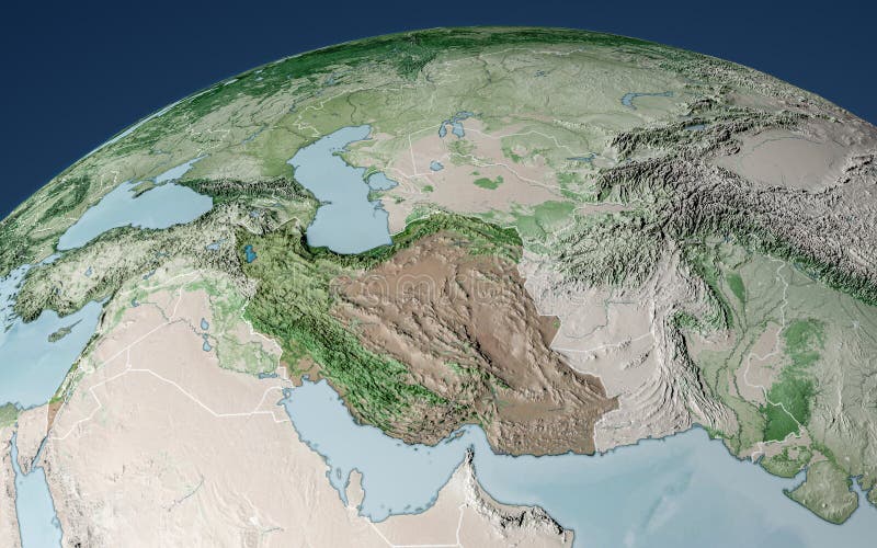 Satellite View of Iran Map and Borders, Physical Map Middle East ...