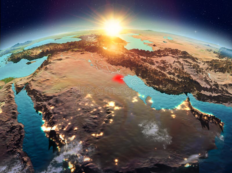 Kuwait from Space in Sunrise Stock Illustration - Illustration of space ...