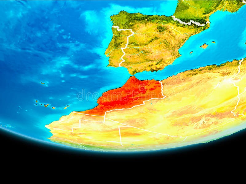 Satellite view of Morocco stock illustration. Illustration of lines ...