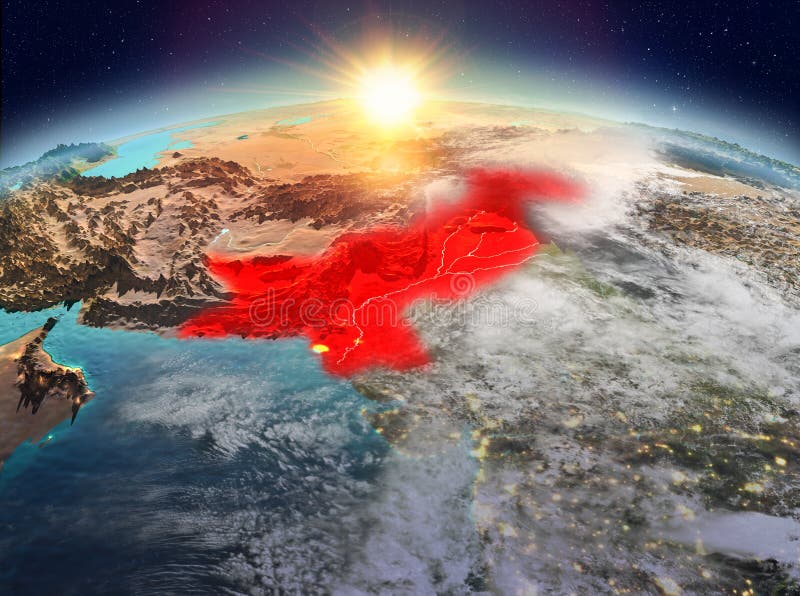 Pakistan from Space in Sunrise Stock Illustration - Illustration of ...