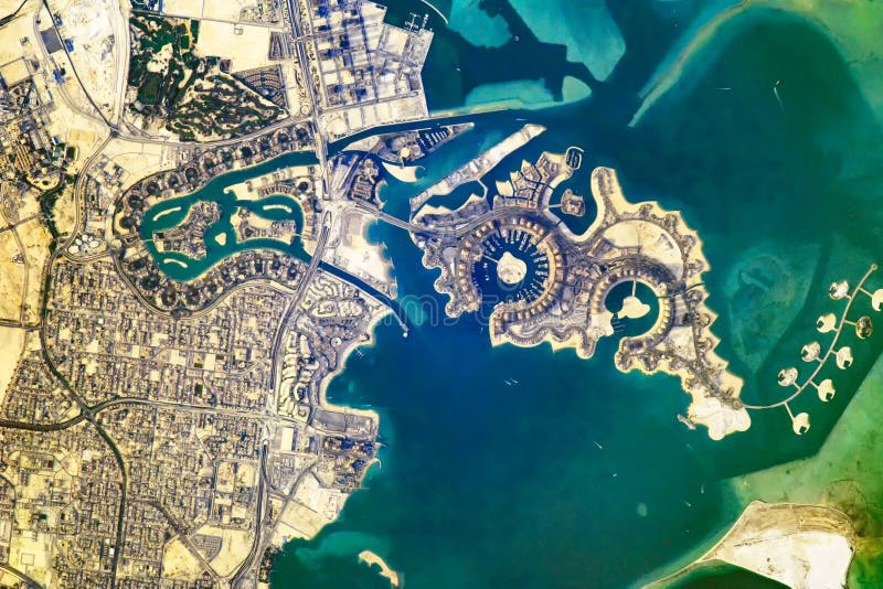 Satellite View of the Pearl Qatar from Space. Stock Image - Image of ...