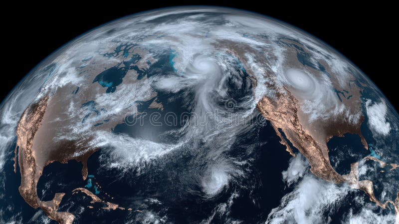 Satellite View of Weather Systems Across North America Multiple Storms ...