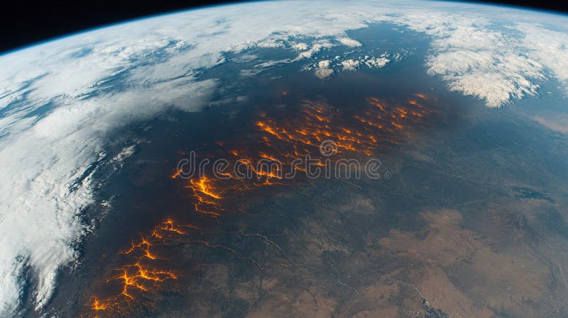 Satellite View of Wildfire Burning Across a Vast Landscape Stock ...