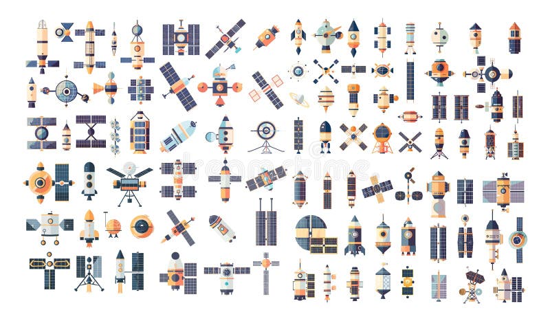 Satellites Carriers Transmitters Space Station Simple Cartoon Vector ...