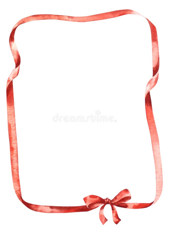 Satin Ribbon with Bow with Place for Text. Watercolor Frame. Stock ...