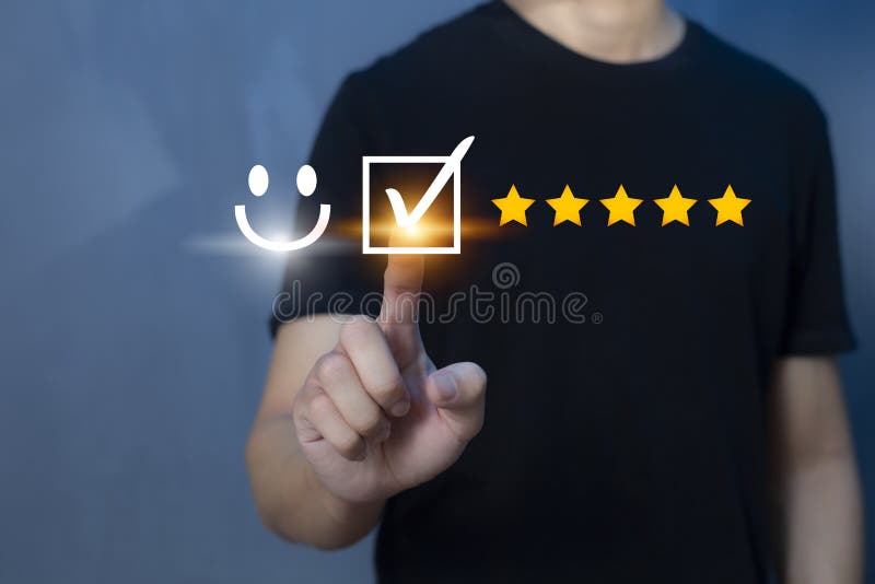 Satisfaction and Customer Service Survey Concept, Business People Using ...