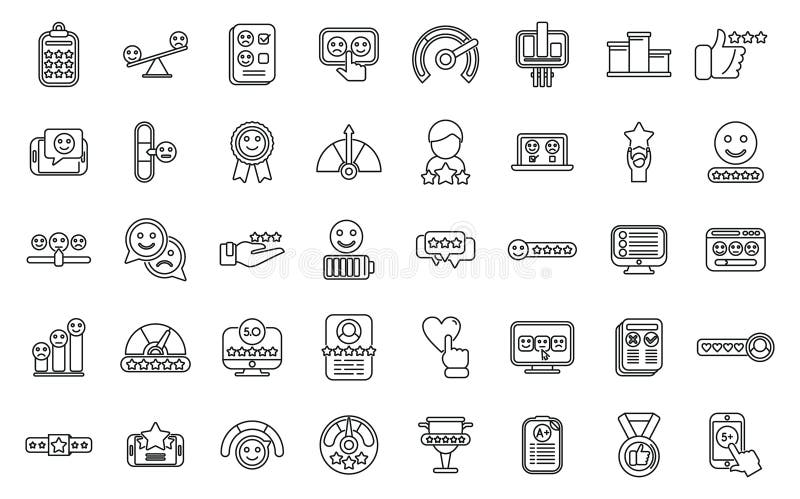 Satisfaction Level Icons Set Outline Vector. Customer Smile Stock ...