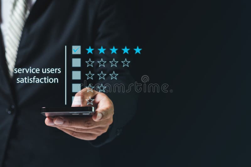 Satisfaction from Service Users Concept. Businessman Using Smartphone ...