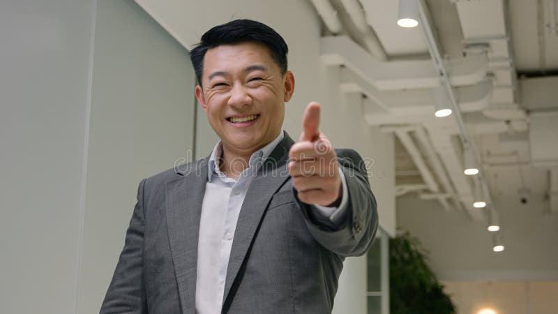 Satisfied Asian Man Happy Middle Aged Businessman Korean Chinese
