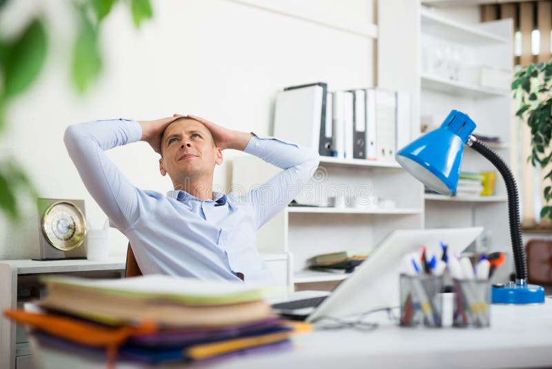 Satisfied Businessman Leaned Back in Chair after Work Done Stock Image ...