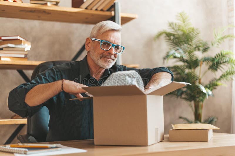 A Satisfied Customer Has Received a Package from an Online Store ...