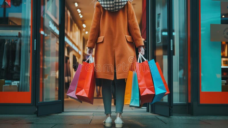 Satisfied Customer Leaving a Store with Multiple Stock Illustration ...