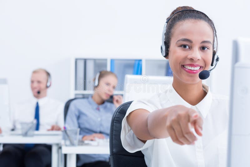 Satisfied Female Telemarketer Stock Image - Image of engagement ...