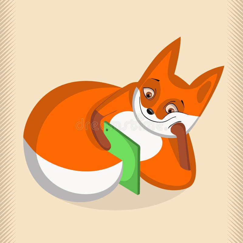 Satisfied Fox Lying and Looking at Tablet Stock Vector - Illustration ...